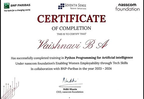 Vaishnavi B A On Linkedin Python Nasscom Bnp Seventh
