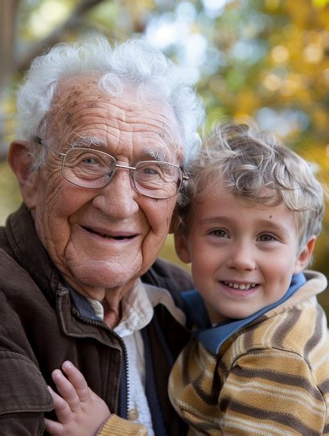 Avô E Neto Sorrindo Juntos Ao Ar Livre Imagem Premium Gerada Com Ia