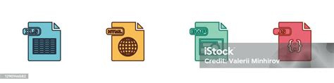 Xls 파일 문서 Html Bmp 및 Js 아이콘을 설정합니다 벡터 가득 찬에 대한 스톡 벡터 아트 및 기타 이미지 가득 찬 누름 버튼 다운로드 Istock
