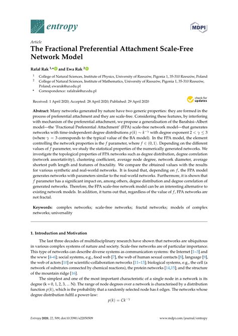 Pdf The Fractional Preferential Attachment Scale Free Network Model