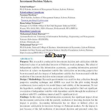 The Effects Of Information Asymmetry Accounting Information And Personal Values On Investment