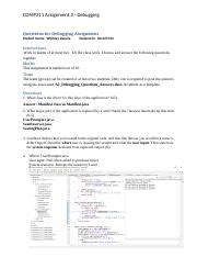 A Debugging Questions Answers Docx COMP Assignment Debugging Questions For Debugging