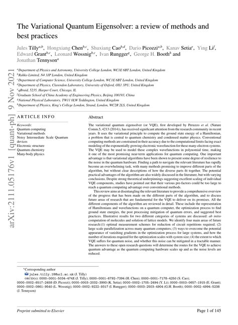Pdf The Variational Quantum Eigensolver A Review Of Methods And Best