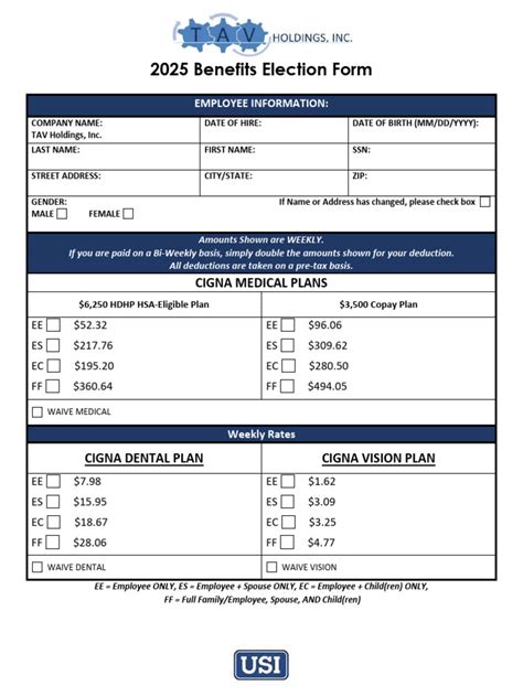 Tav 2025 Benefit Election Form Final Pdf Insurance Social