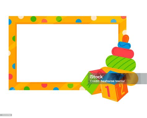 화려한 어린이 프레임 사진 아이들을 장식하기위한 빈 템플릿 흰색에 고립 된 만화 스타일의 벡터 일러스트레이션을 디자인합니다 0명에 대한 스톡 벡터 아트 및 기타 이미지