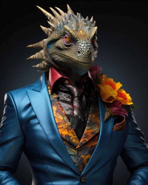 Premium Photo 3d Lizard In Business Suit With A Human Body Looking