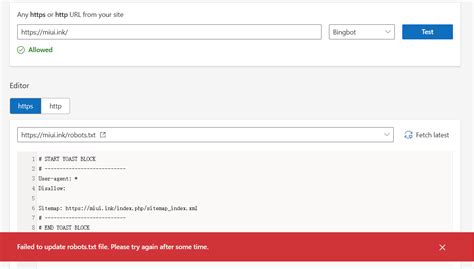 failed to update robots txt file please try again after some time microsoft qanda
