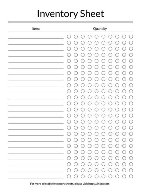 printable simple checkbox style inventory sheet · inkpx