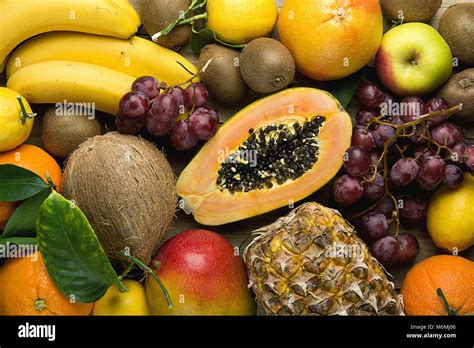 Assortment Of Fresh Tropical And Summer Seasonal Fruits Pineapple