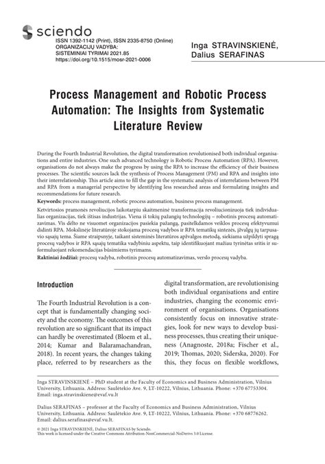 Pdf Process Management And Robotic Process Automation The Insights From Systematic Literature