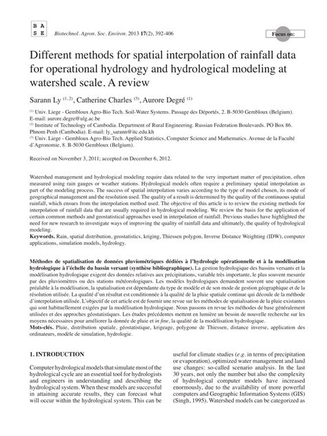 Pdf Different Methods For Spatial Interpolation Of Rainfall Data For Operational Hydrology And