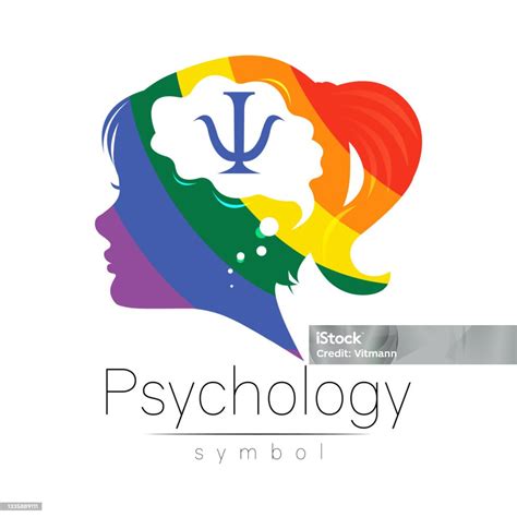 현대 로고 아이 소녀 머리와 편지 Psi 내부 뇌 심리학의 로고 타입 기호 프로필 인간 흰색에 고립 된 무지개 색상 크리에이티브