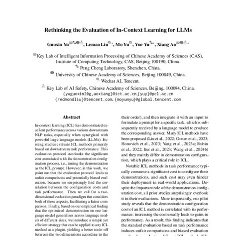 Rethinking The Evaluation Of In Context Learning For Llms Acl Anthology