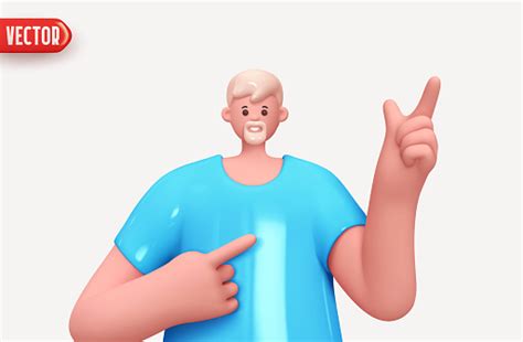 수염을 가진 행복한 쾌활한 청년은 엄지 손가락으로 손짓을 보여줍니다 캐주얼을 입은 잘 생긴 어린 소년 현실적인 만화 캐릭터