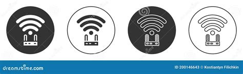 Black Router And Wi Fi Signal Icon Isolated On White Background Wireless Ethernet Modem Router
