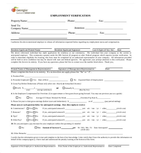 Verification Of Employment Form Georgia Resumeaces