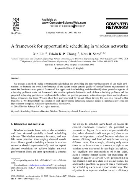 Pdf A Framework For Opportunistic Scheduling In Wireless Networks