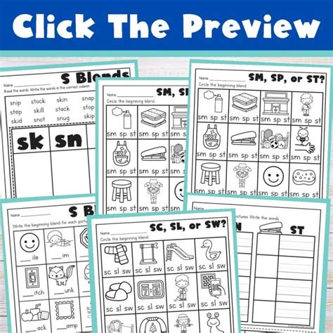 S Blends Worksheets Sc Sk Sl Sm Sn Sp St Sw 1st Grade Phonics Activities