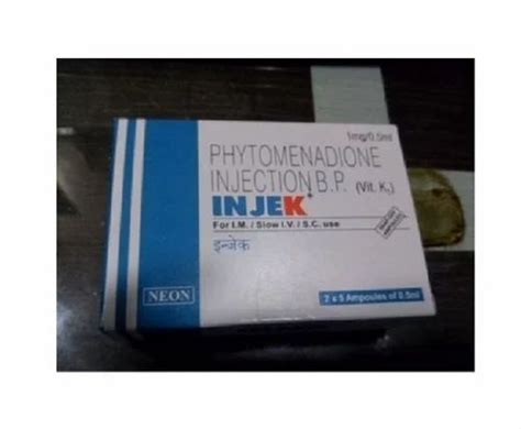 Injek 1mg 0 2ml Phytomenadione Injection 10 X 5 Ml At ₹ 190 Piece In Surat