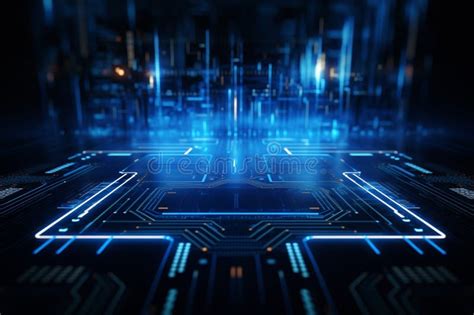 A Blue Circuit Board With A Glowing Abstract Technology Background Data Analyze From Microchip