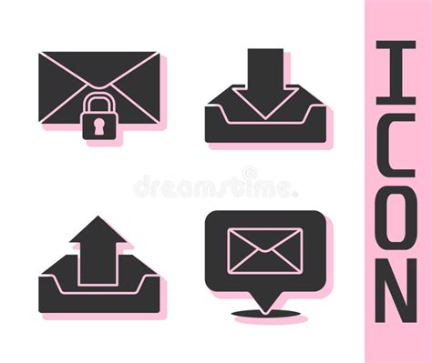 Set Speech Bubble With Envelope Mail Message Lock Password Upload