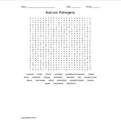 Acellular Pathogens Word Search For A Microbiology Course Amped Up Learning