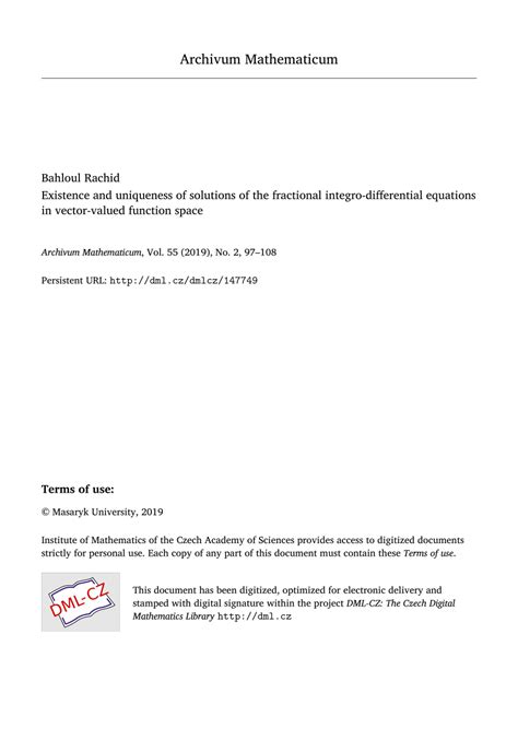 Pdf Existence And Uniqueness Of Solutions Of The Fractional Integro Differential Equations In