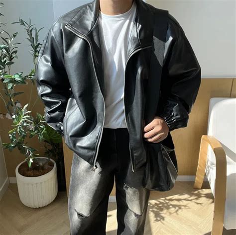 핏보장 레더자켓 라이더자켓 하이넥 벌룬핏 비건 투웨이 밴딩 오버핏 가죽 봄 가을 아우터