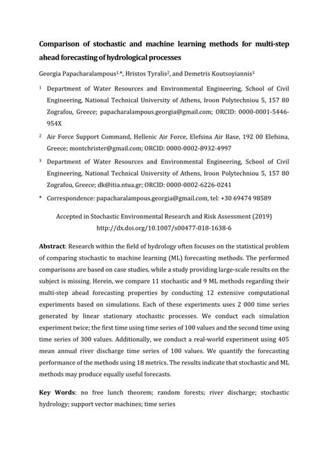 Pdf Comparison Of Stochastic And Machine Learning Methods For Multi