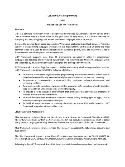 Vb Dot Net Material Unit I Part1 Pdf Pointer Computer Programming Class Computer