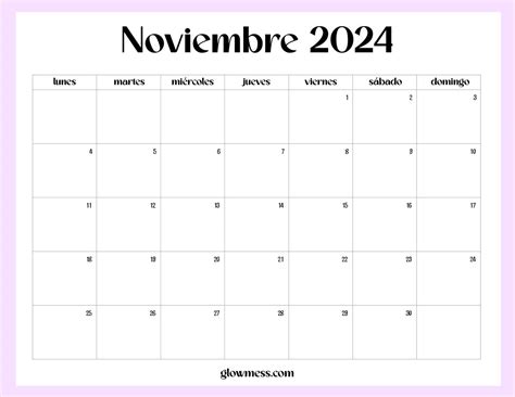 Calendario Noviembre 2024 Para Imprimir