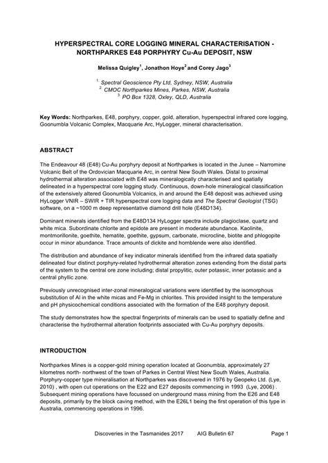 Pdf Hyperspectral Core Logging Mineral Characterisation Northparkes