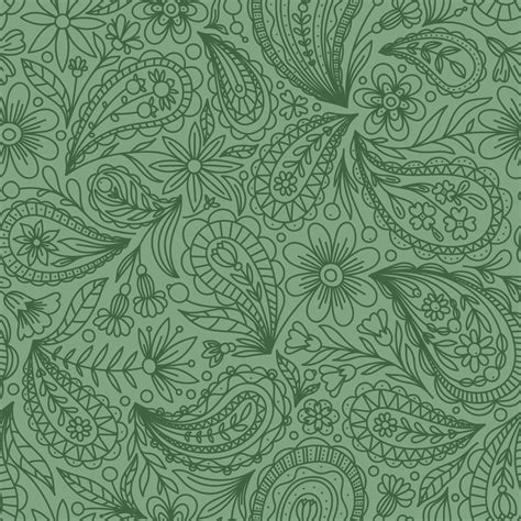 Light Green Vector Seamless Background With Green Paisley Contour