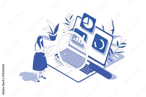 Data Analysis 3d Isometric Concept In Isometry Graphic Design For Web People Scene With Woman