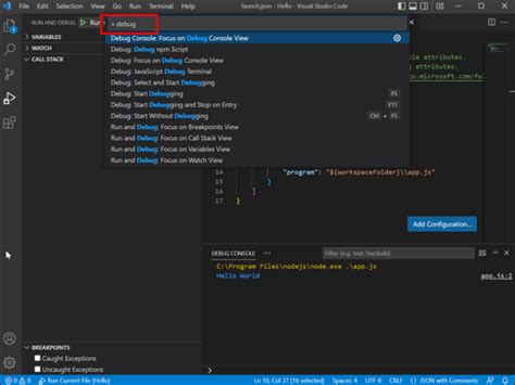 how to use the debugger in vs code