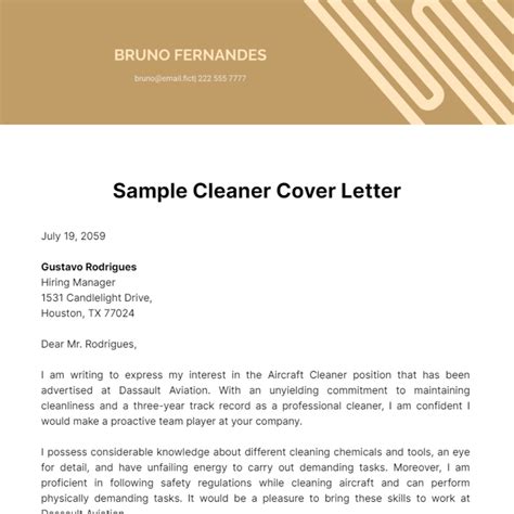Free Sample Cleaner Cover Letter Template To Edit Online