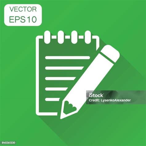 연필 아이콘으로 문서 비즈니스 개념 참고 문서 그림 긴 그림자와 녹색 배경에 벡터 일러스트입니다 개념에 대한 스톡 벡터 아트 및 기타 이미지 Istock