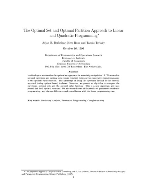 Pdf The Optimal Set And Optimal Partition Approach To Linear And