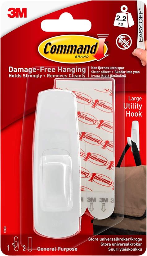Command Large Utility Hook Pack Of 1 Hook And 2 Adhesive Strips White Damage Free Hanging