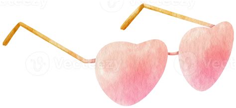 Cute Heart Shaped Pink Sunglasses Watercolor Illustration For Summer