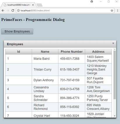 PrimeFaces Opening And Selecting Dialog Content Programmatically
