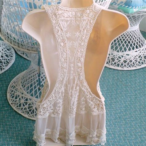 Designs By Suni Swim New Cream Lace Bathing Suit Coverup Size Medlg