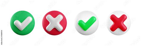 Vector 3d Checkmarks Icon Set Round Glossy Red Green And White Yes Tick And No Cross Buttons
