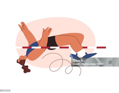 바를 뛰어넘는 운동선수 여성 흰색 배경에 분리된 평면 벡터 그림 스포츠 경기와 높이뛰기 개념 여자 육상 선수 Championship에 대한 스톡 벡터 아트 및 기타 이미지