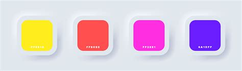 멀티 컬러 네온 그린 보라색 노란색 오렌지 핑크 시안 컬러 가이드 팔레트 카탈로그 화려한 부드러운 버튼 또는 선명한 색상 구가 평평합니다 파스텔 샘플 신형태 벡터 밝은