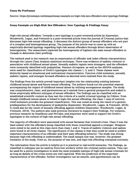 📚 Essay Example On High Risk Sex Offenders New Typology And Findings