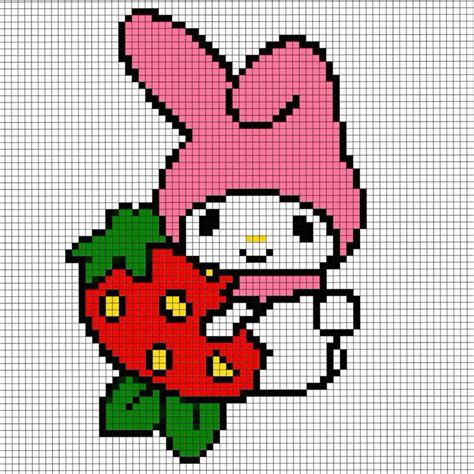 Cute Sanrio Pixel Art Pixel Grid My Melody With Strawberry🐰🍓 Punto