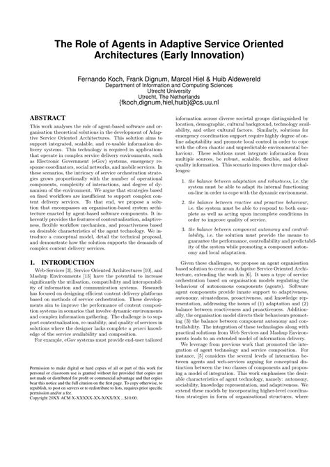 Pdf The Role Of Agents In Adaptive Service Oriented Architectures