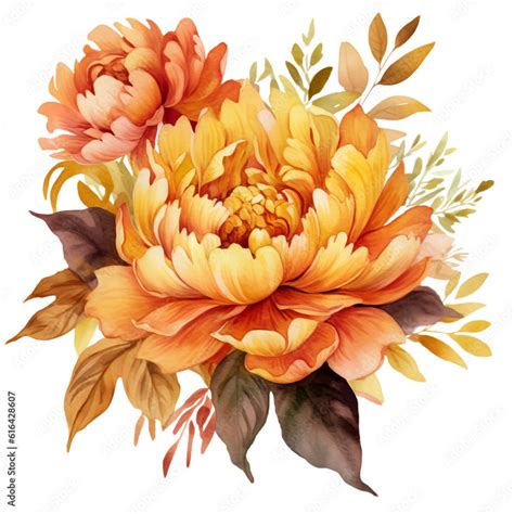 Fall Autumn Flowers Watercolor Clip Art Fall Autumn Watercolor