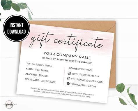 Templates Paper T Voucher Template Diy T Card Editable T Card